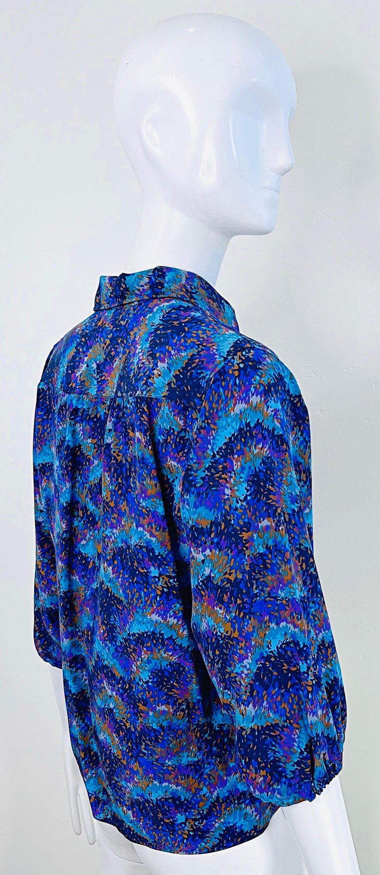 1970s Yves Saint Laurent YSL Rive Gauche Purple + Blue Vintage Silk 70s ...