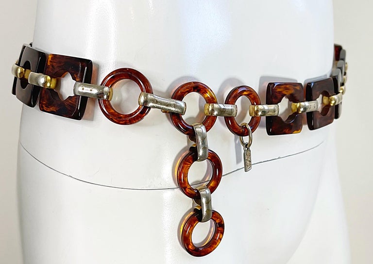 1970s Yves Saint Laurent YSL Tortoise Lucite Vintage Chain Link Belt or ...