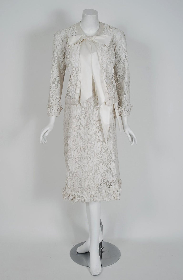 Vintage 1971 Chanel Haute Couture Documented White Floral Lace Silk ...