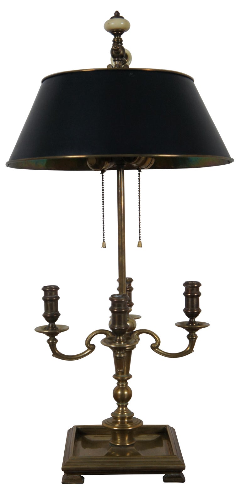1972 Chapman Brass Candelabra 2 Light Bouillotte Tole Shade Library ...