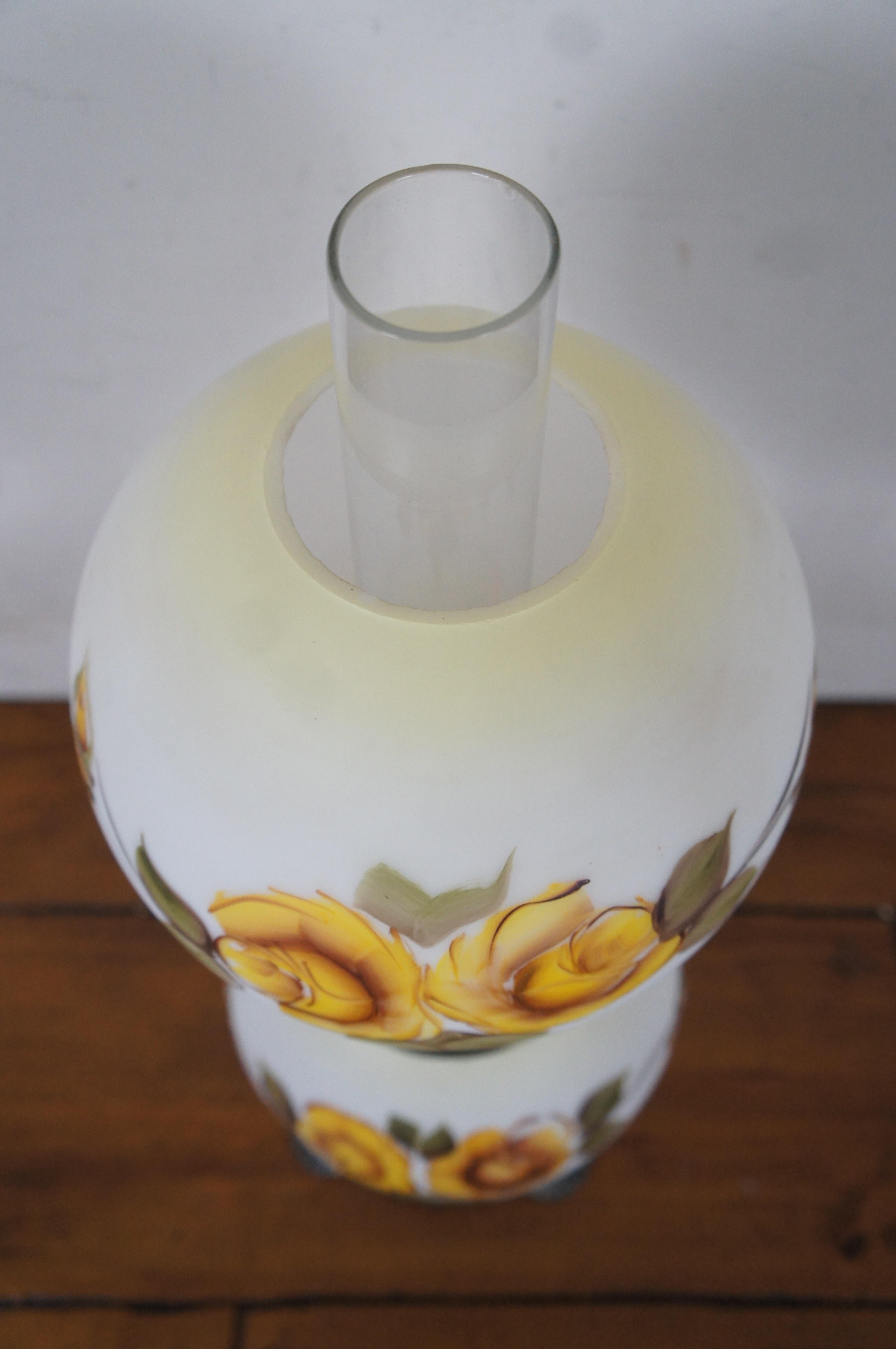 1972 EF and EF Gone with the Wind Yellow Roses Parlor Hurricane Lamp Lantern For Sale at 1stDibs