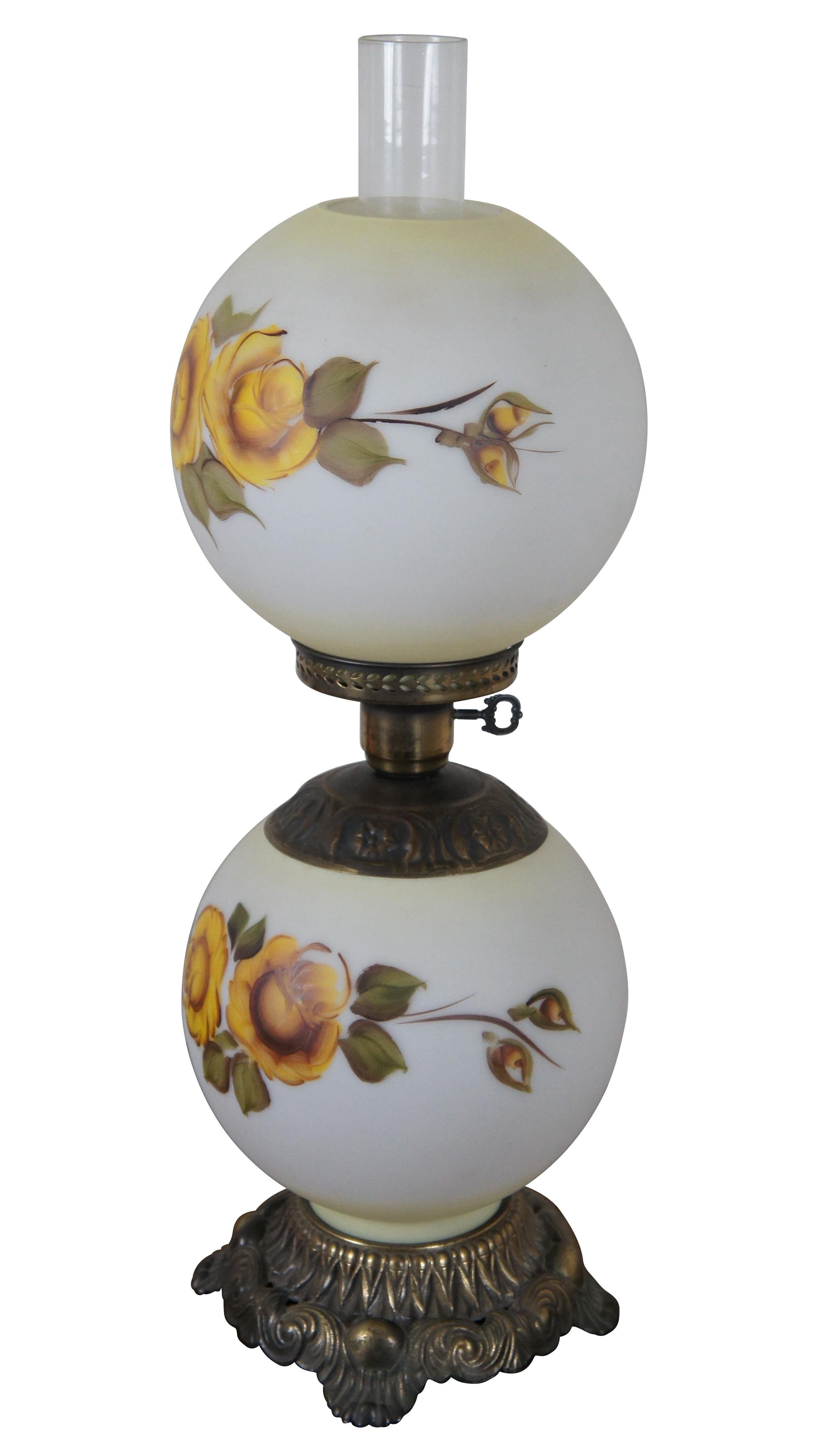 1972 EF and EF Gone with the Wind Yellow Roses Parlor Hurricane Lamp Lantern For Sale at 1stDibs