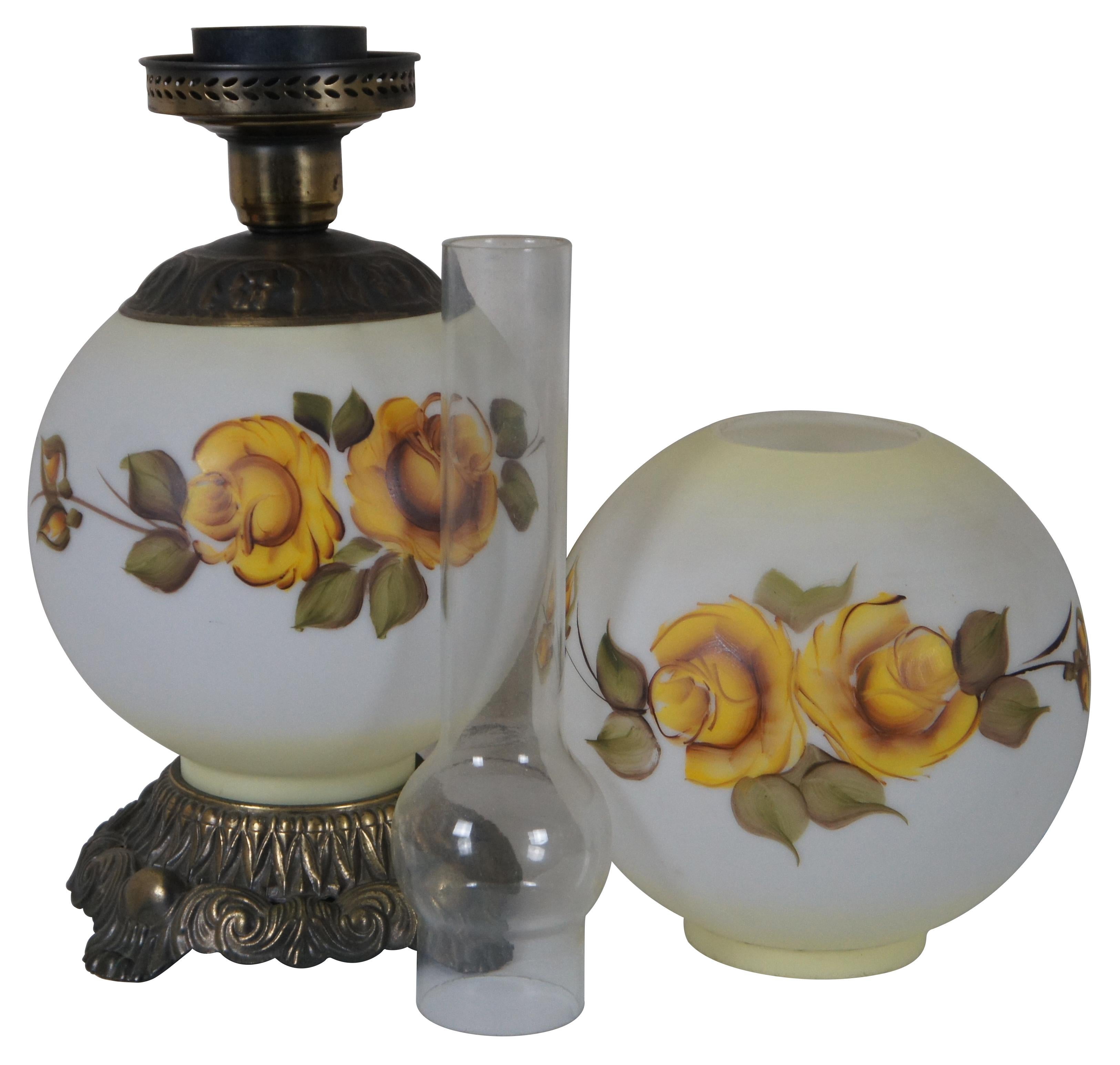 1972 EF and EF Gone with the Wind Yellow Roses Parlor Hurricane Lamp Lantern For Sale at 1stDibs