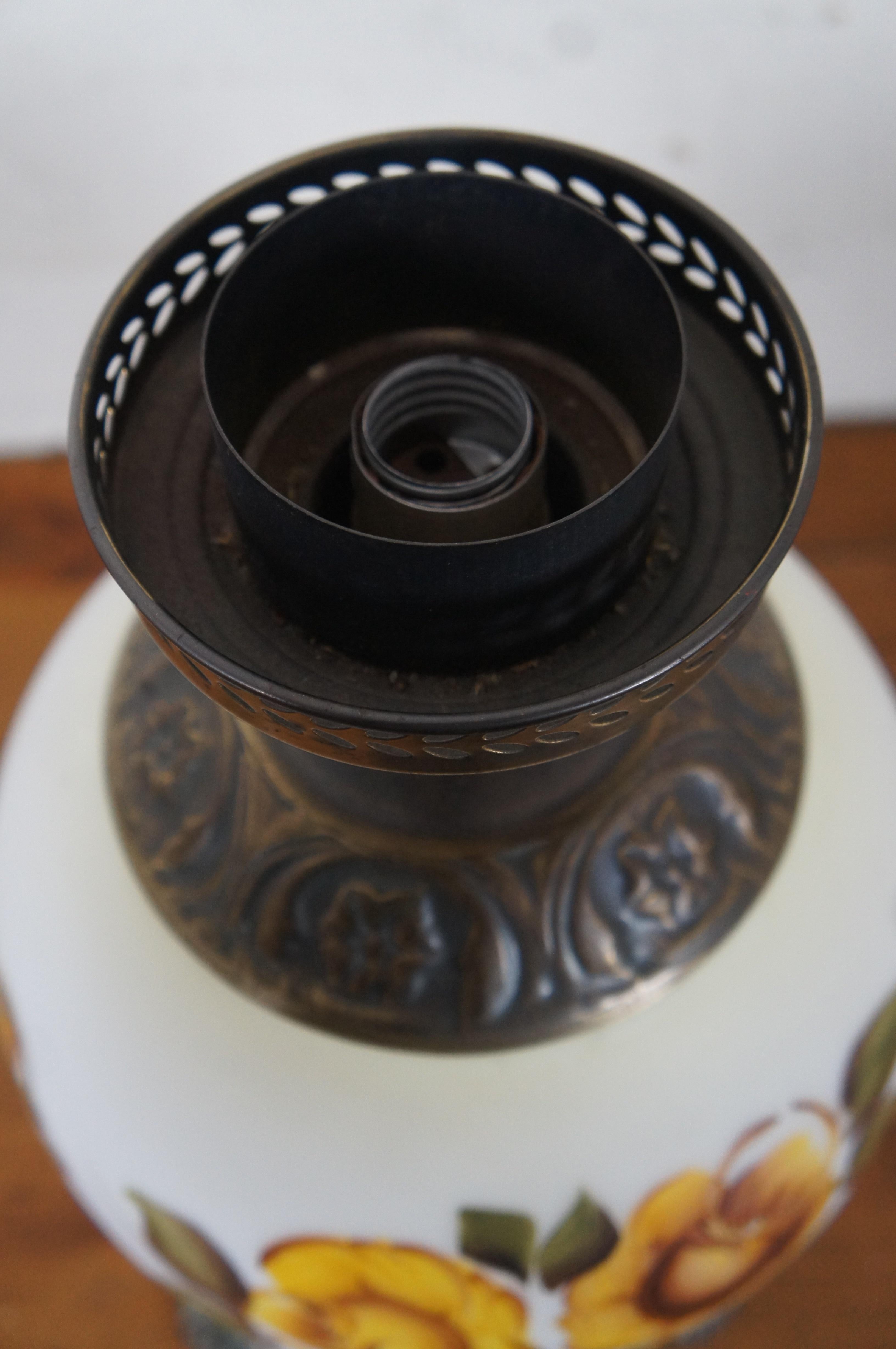 1972 EF and EF Gone with the Wind Yellow Roses Parlor Hurricane Lamp Lantern For Sale at 1stDibs