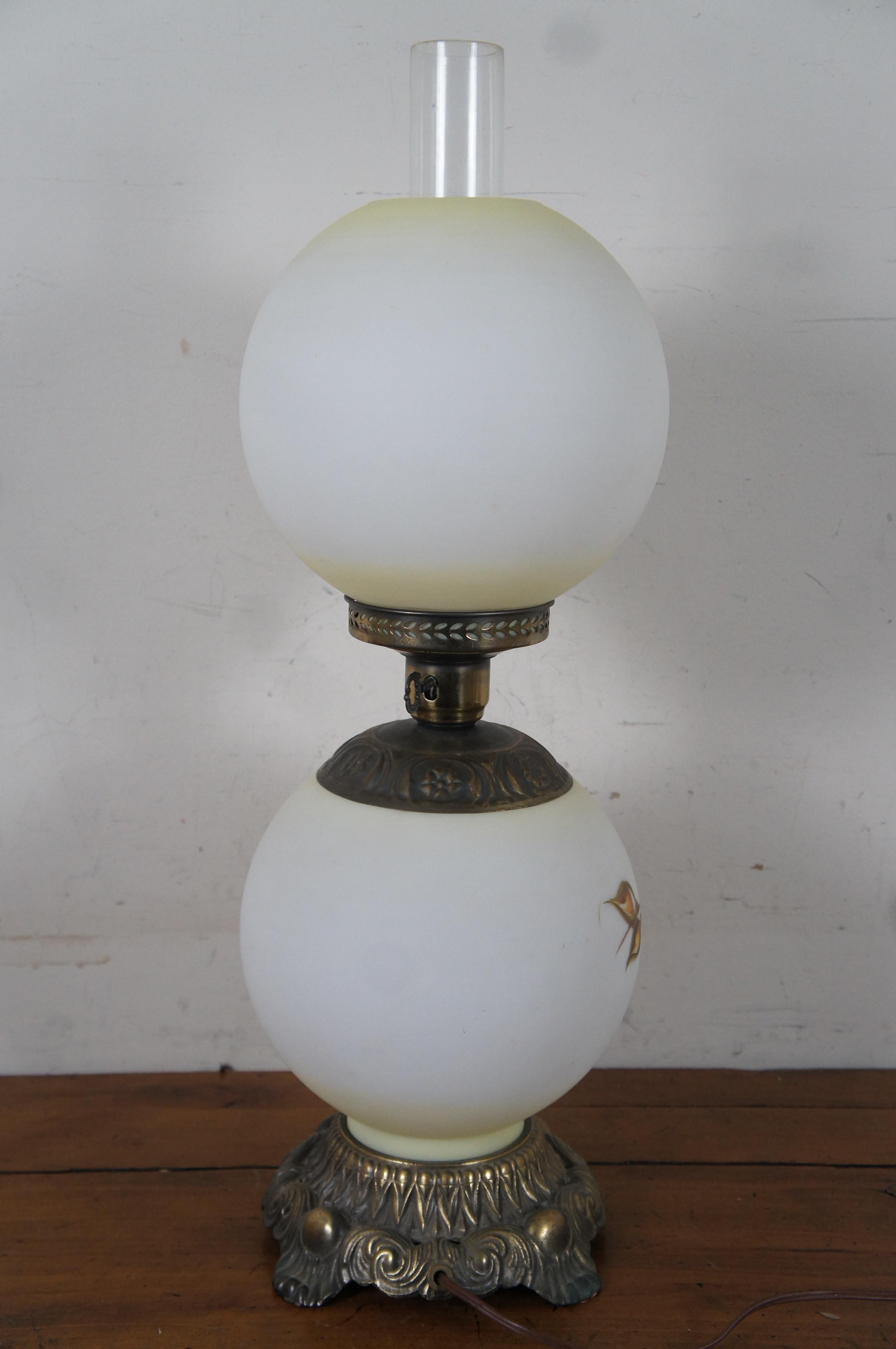 1972 EF and EF Gone with the Wind Yellow Roses Parlor Hurricane Lamp Lantern For Sale at 1stDibs