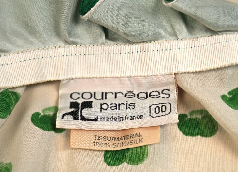 1973 COURREGES abstract printed silk dress with ruffles For Sale at 1stDibs