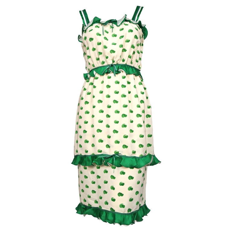 1973 COURREGES abstract printed silk dress with ruffles For Sale at 1stDibs