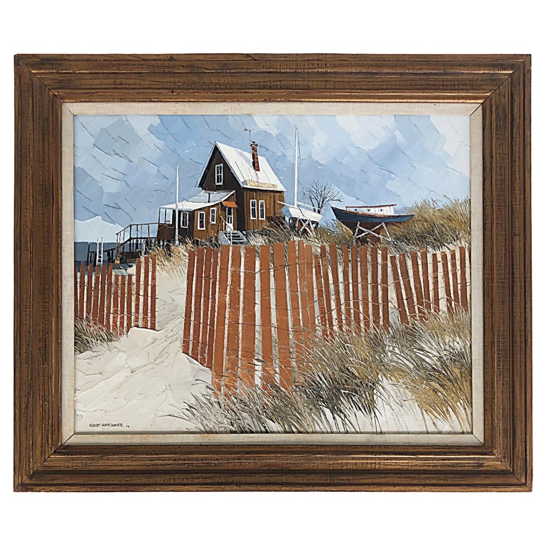Peinture à l'huile de scène côtière d'Albert Swayhoover, signée en 1974 ...
