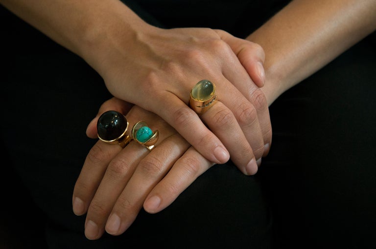 1974 Kaunis Koru, Large Cabochon Smoky Quartz and Gold Cocktail Ring ...