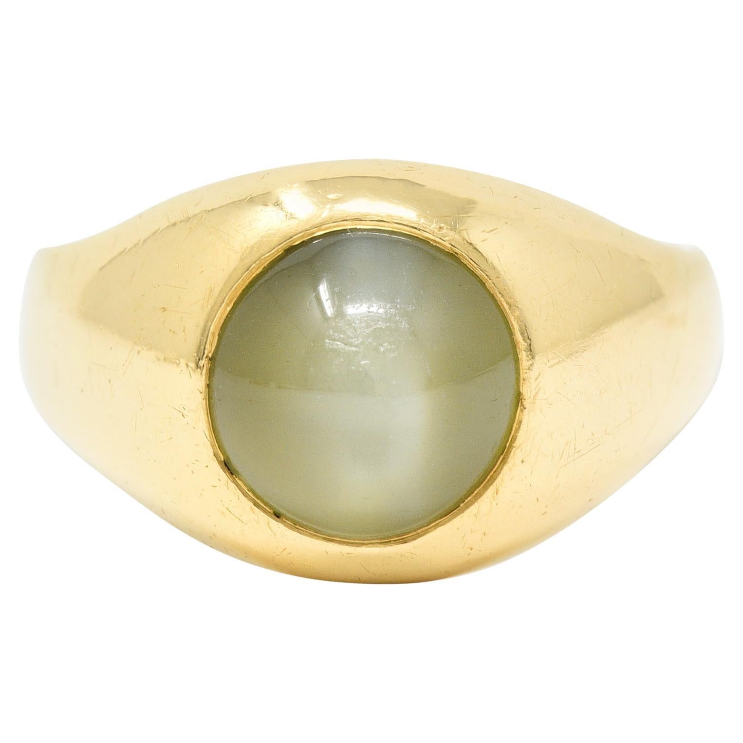 Cat's Eye 18 Karat Yellow Hammered Gold Wide Band Vintage Ring Signed ...