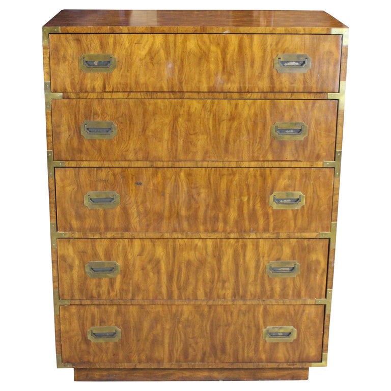 1975 Dixie Campaigner Walnut Highboy Chest of Drawers Campaign Dresser ...