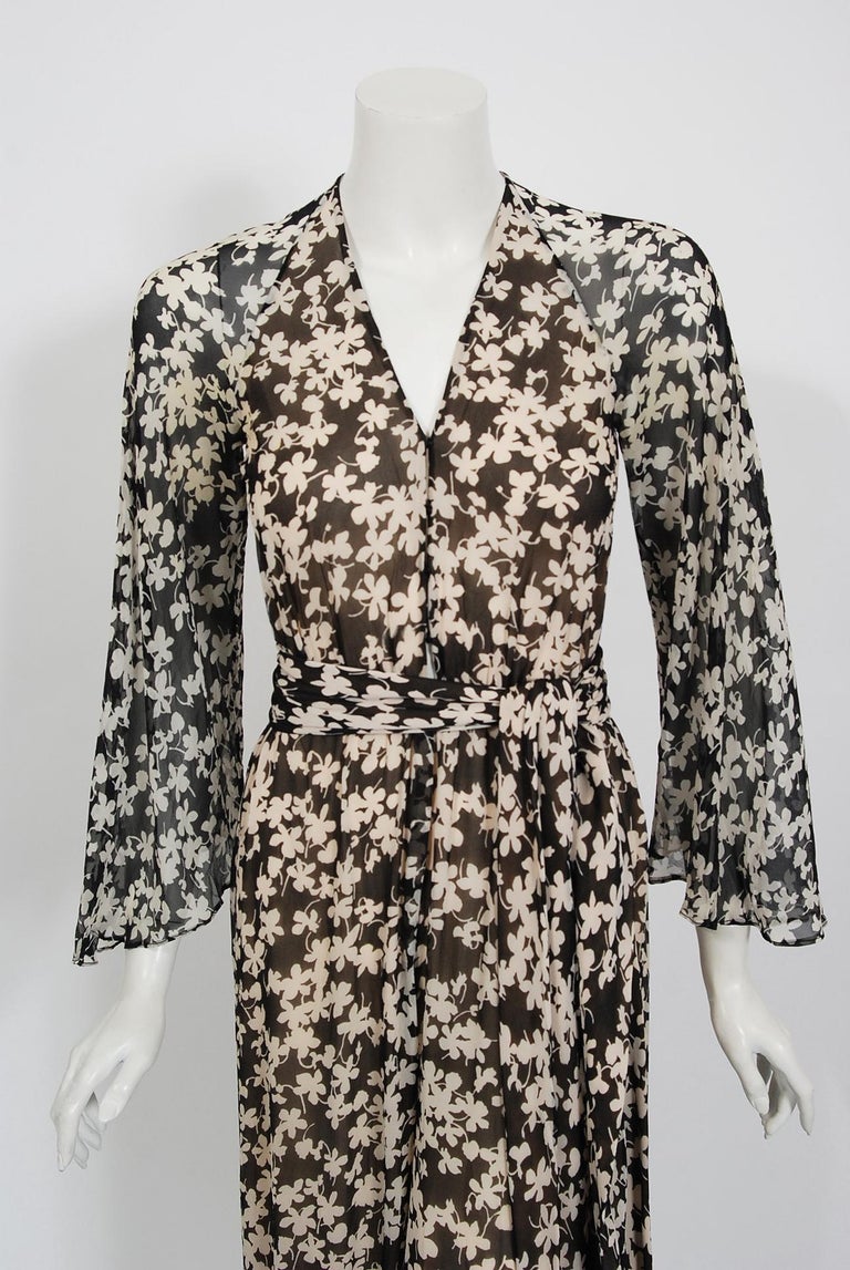 Vintage 1975 Halston Couture Documented Black and Ivory Clover Print ...