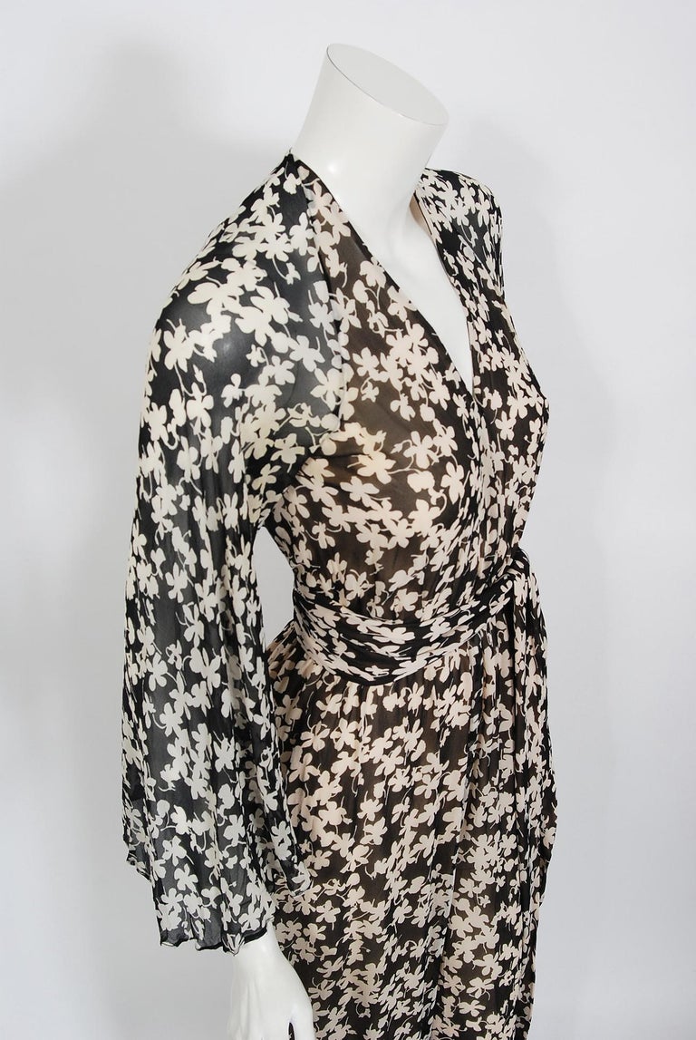 Vintage 1975 Halston Couture Documented Black and Ivory Clover Print ...