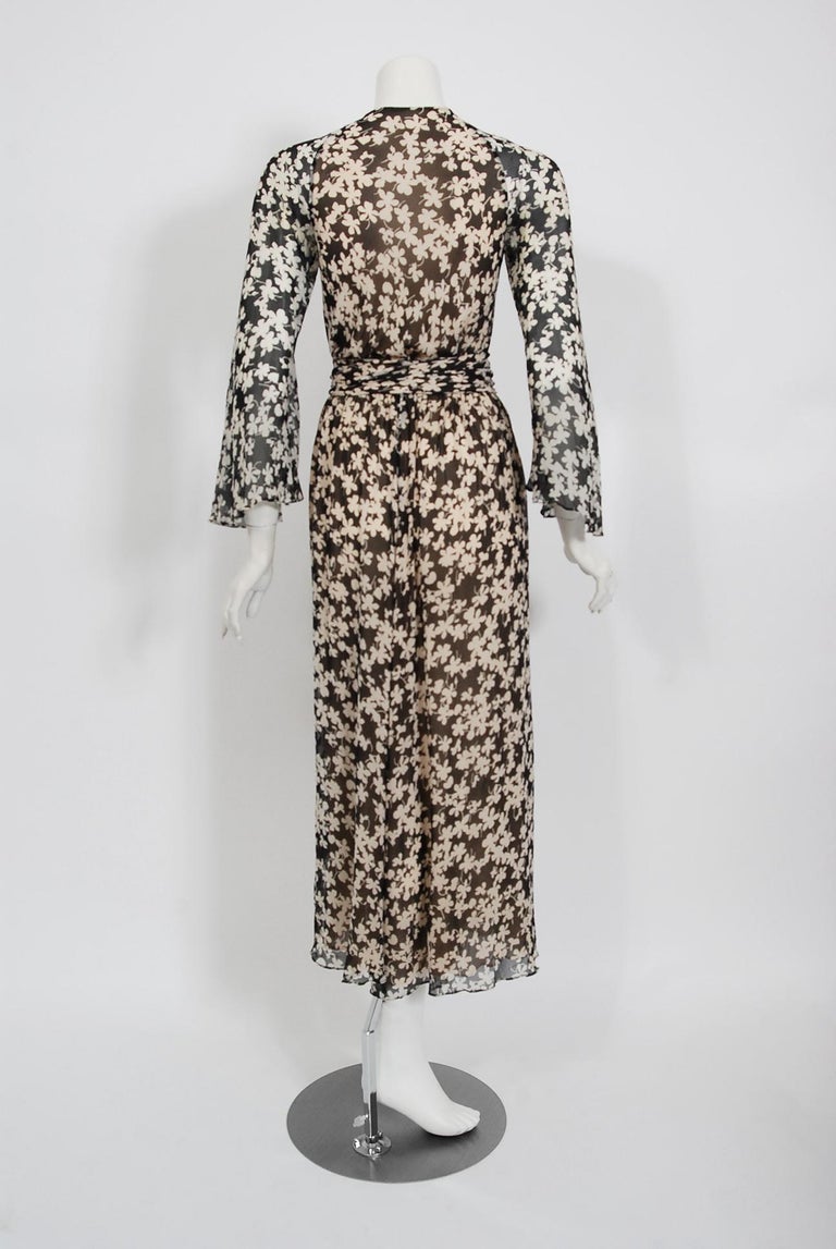Vintage 1975 Halston Couture Documented Black and Ivory Clover Print ...