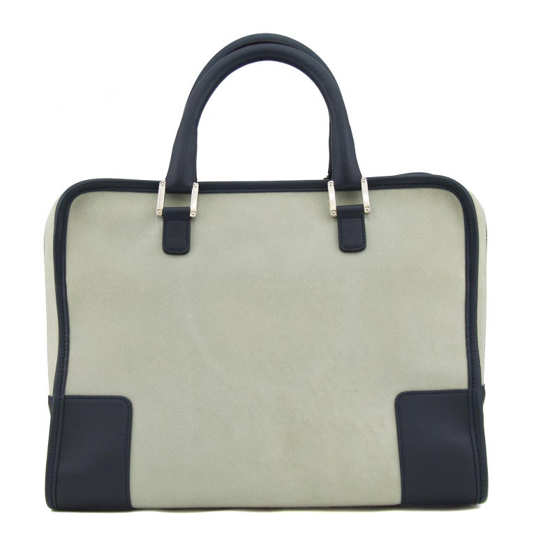1975 Loewe Amazona Bag in Greige Suede and Navy Trim at 1stDibs