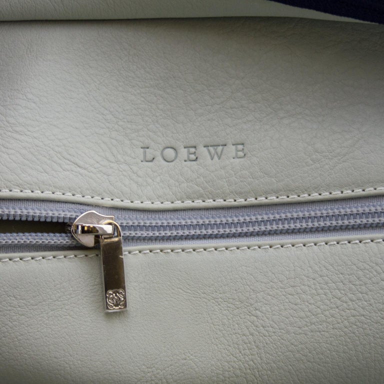 1975 Loewe Amazona Bag in Greige Suede and Navy Trim at 1stDibs