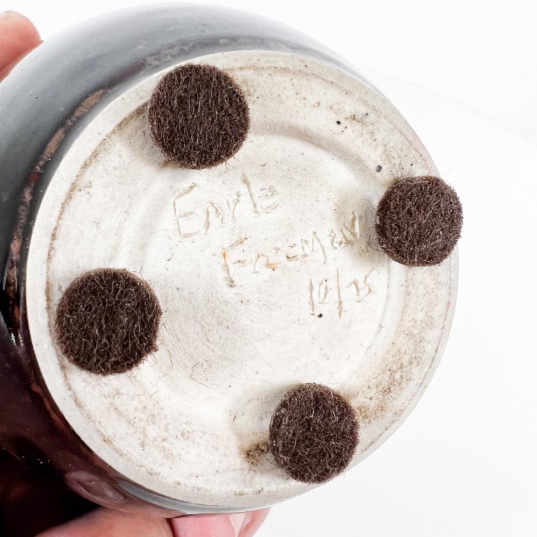 1975 Studio Art Pottery Sleek Dark Weed Pot Vase Earl Freemen For Sale ...