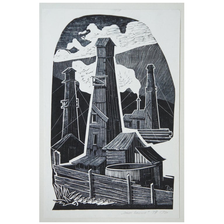 1975 Ukrainian Etching Old Towers Industrial Landscape Ussr Soviet ...