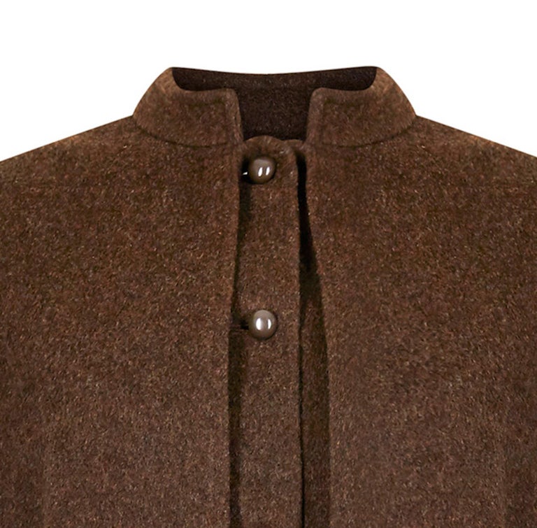 1975 Yves Saint Laurent Brown Wool Felt Overcoat With Cape at 1stDibs ...