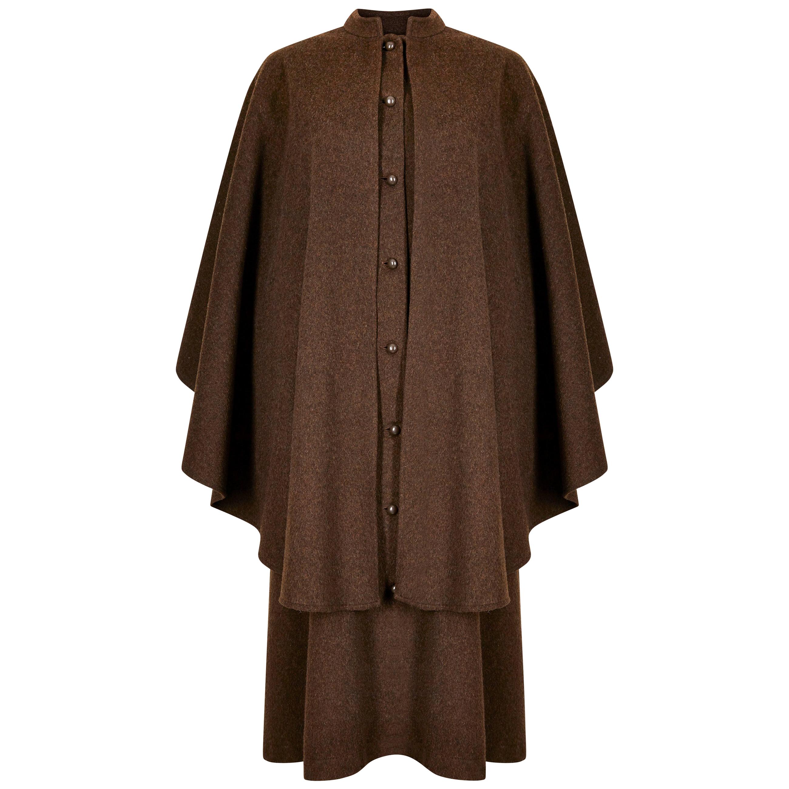 1975 Yves Saint Laurent Brown Wool Felt Overcoat With Cape at 1stDibs ...