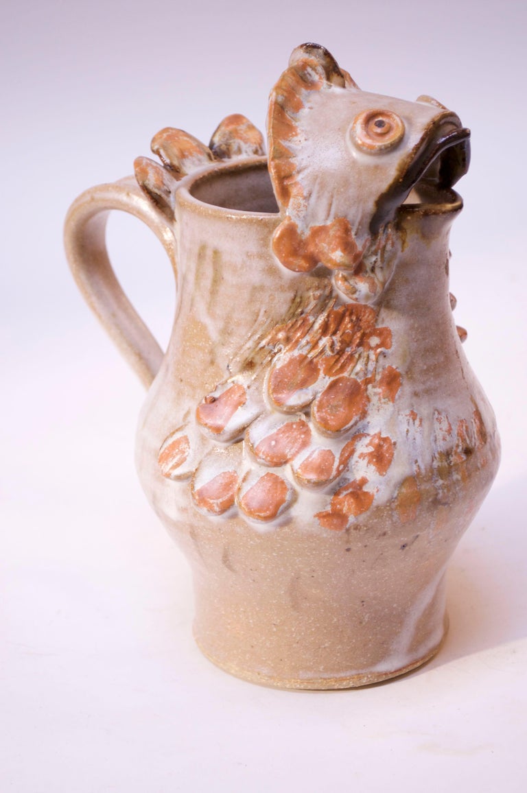 1976 American Studio Pottery 'Fish' Pitcher Signed Rush For Sale at 1stDibs
