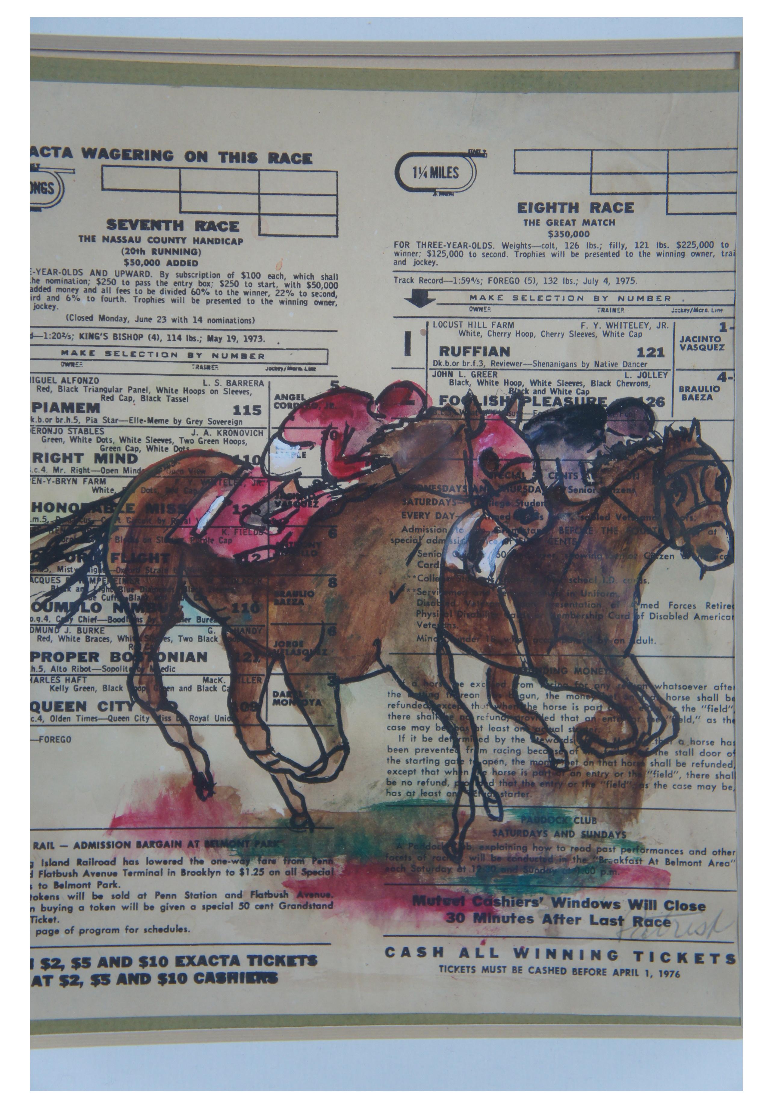 1976 Belmont Park Horse Racing Program Watercolor Betting Ticket ...