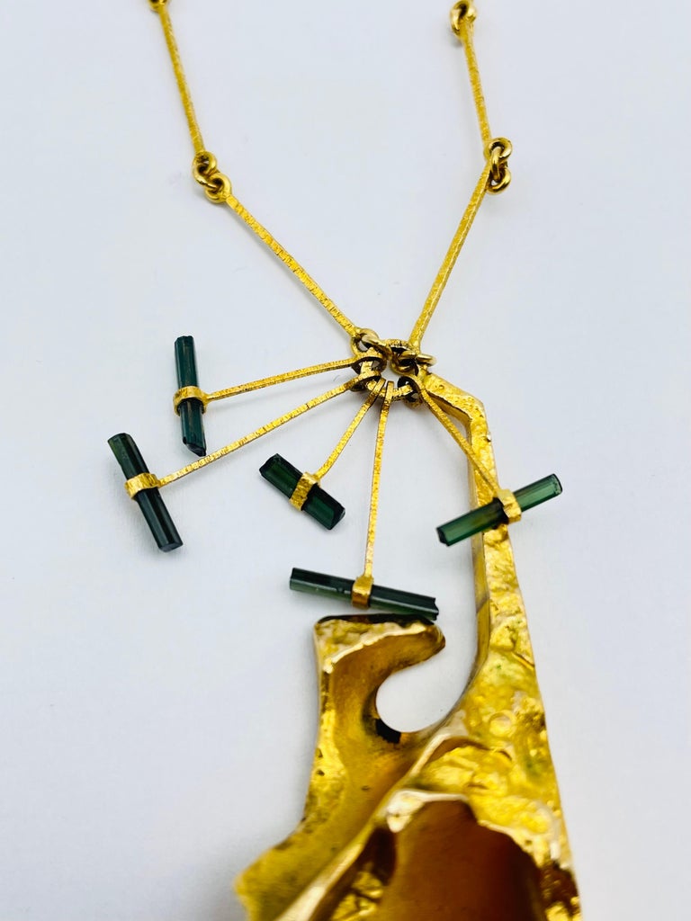 1976 Bjorn Weckstrom Finland "Spring of Meriba" Yellow Gold Necklace 14k For Sale at 1stDibs