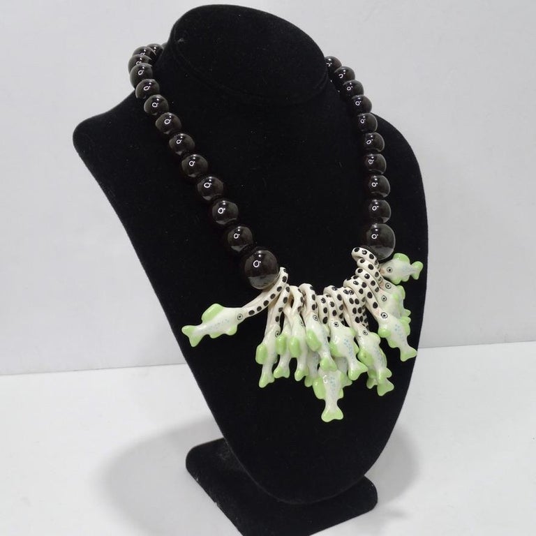 1976 Parrot Pearls Fish Charm Necklace For Sale at 1stDibs