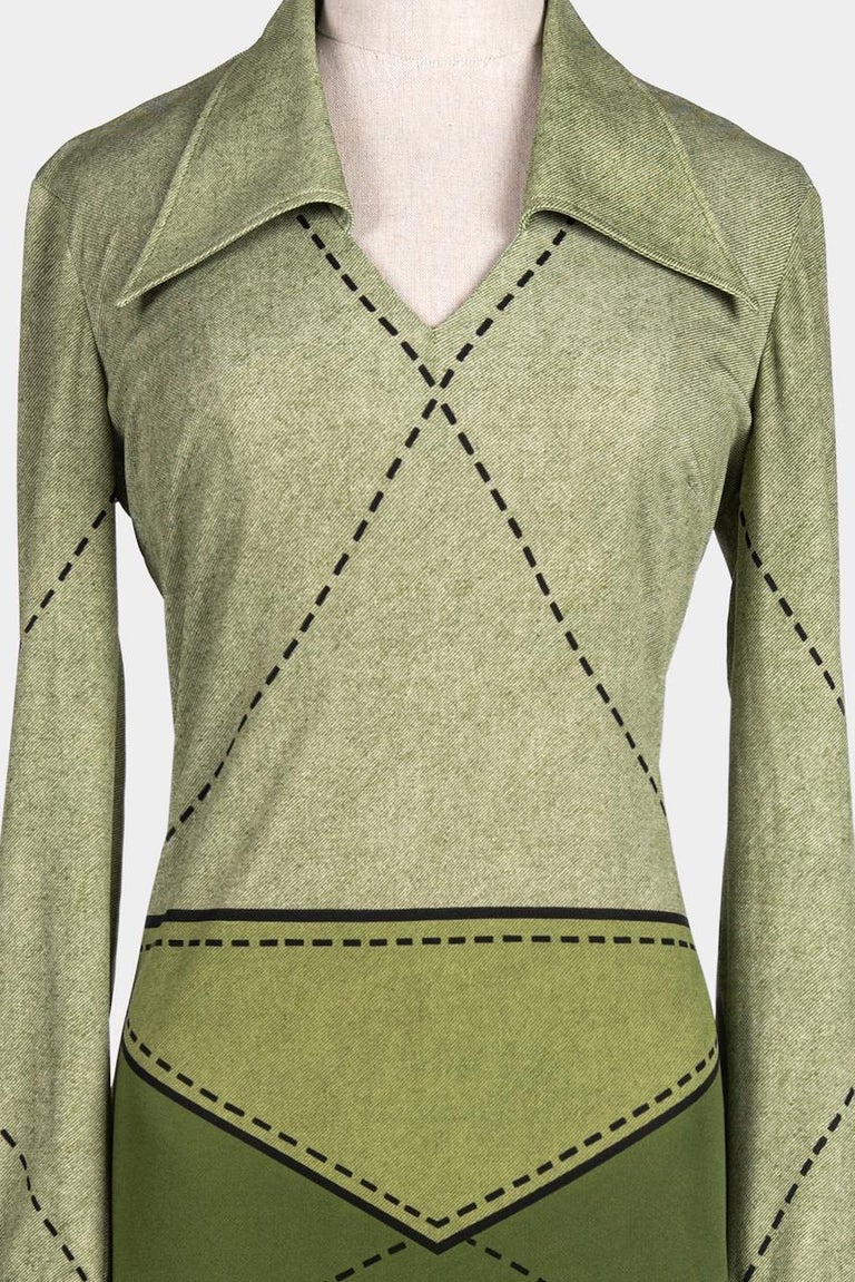 1976 ROBERTA DI CAMERINO "Hippie" Green Jersey Trompe l'Oeil Print Maxi ...