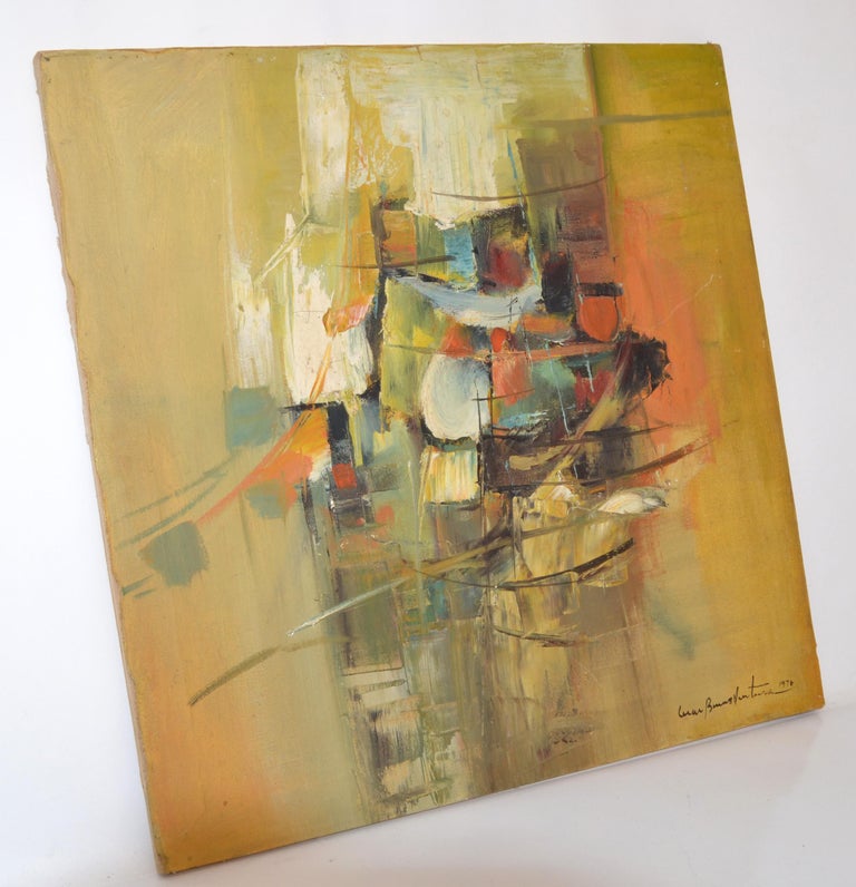 1976 Signed Abstract Oil Painting on Canvas Hues of Earth Tone Colors ...