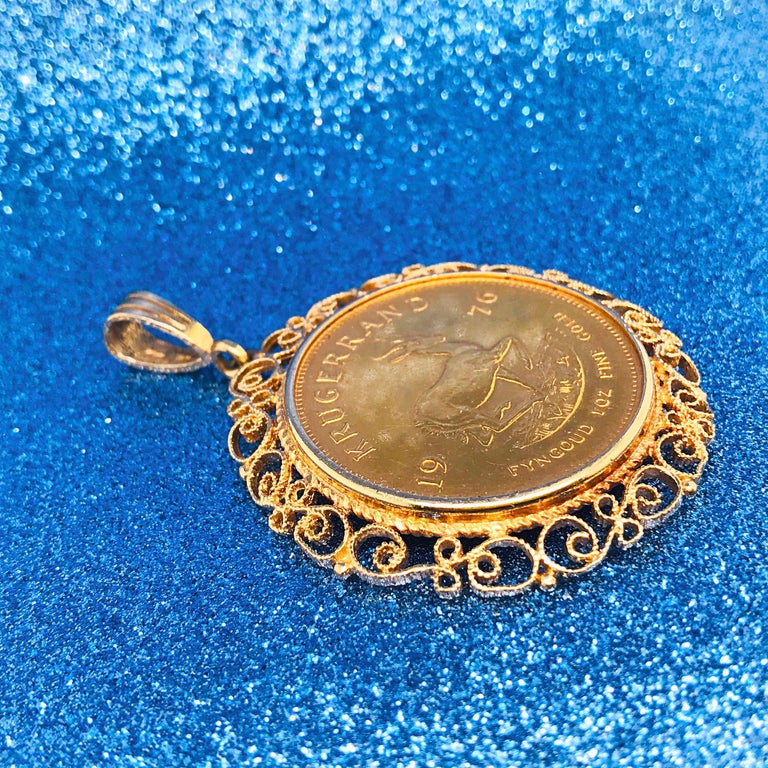 1976 South Africa 1 oz Krugerrand Gold Coin with Custom Gold Lace ...