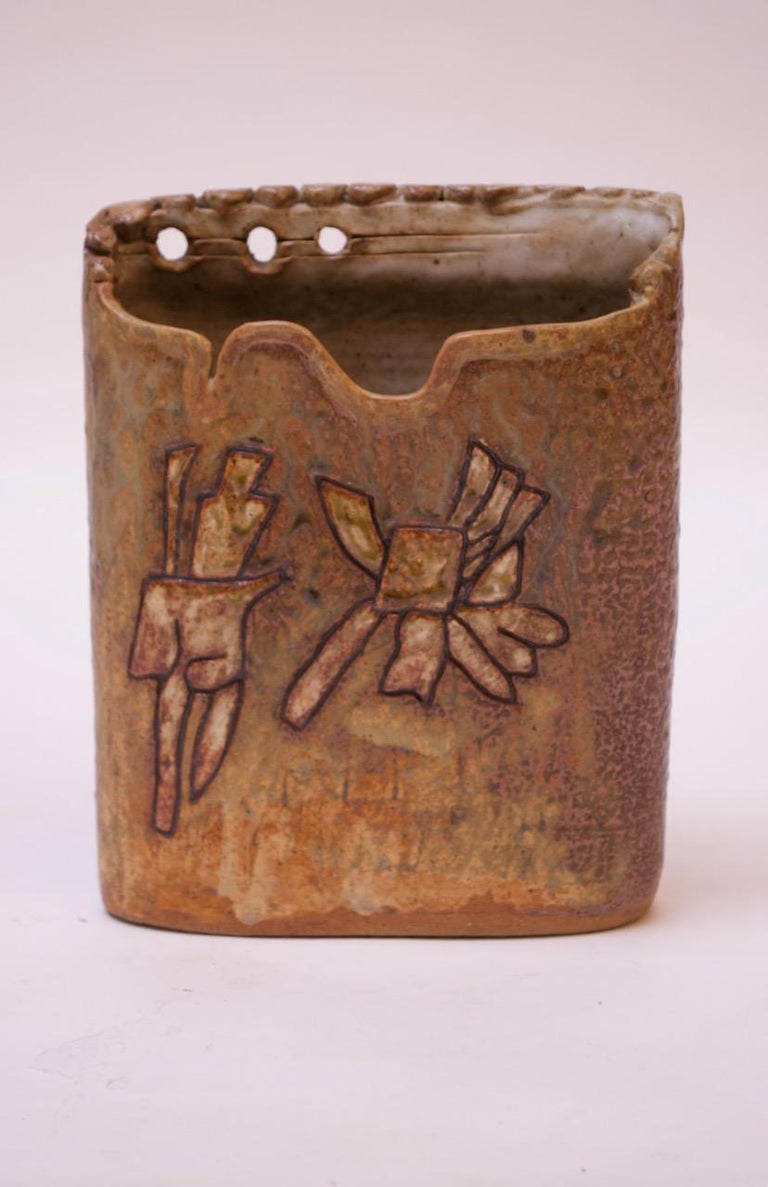 1976 Studio Stoneware Abstract Vase Signed Pollack For Sale at 1stDibs