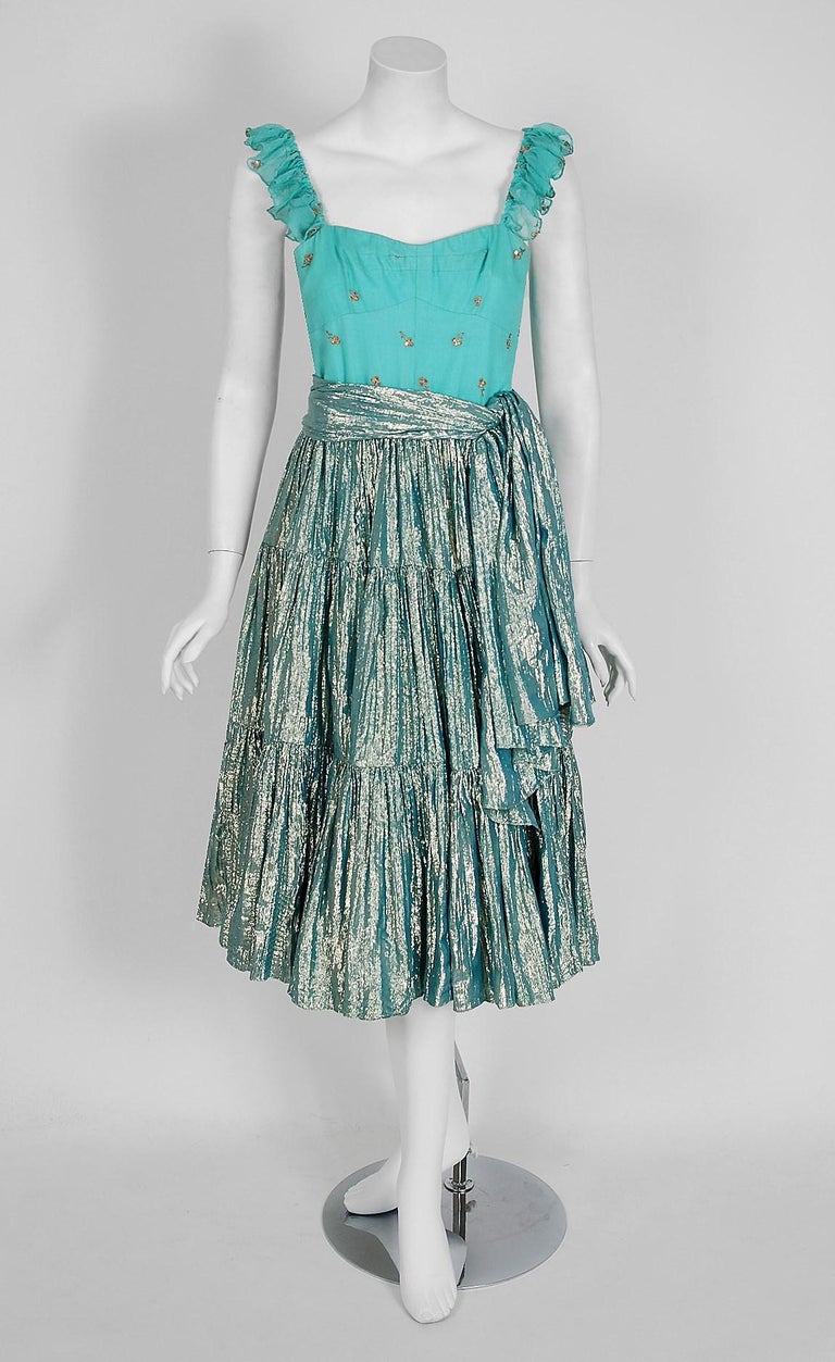 1977 Thea Porter Couture Metallic Embroidered Silk Lamé Gypsy Dress and ...