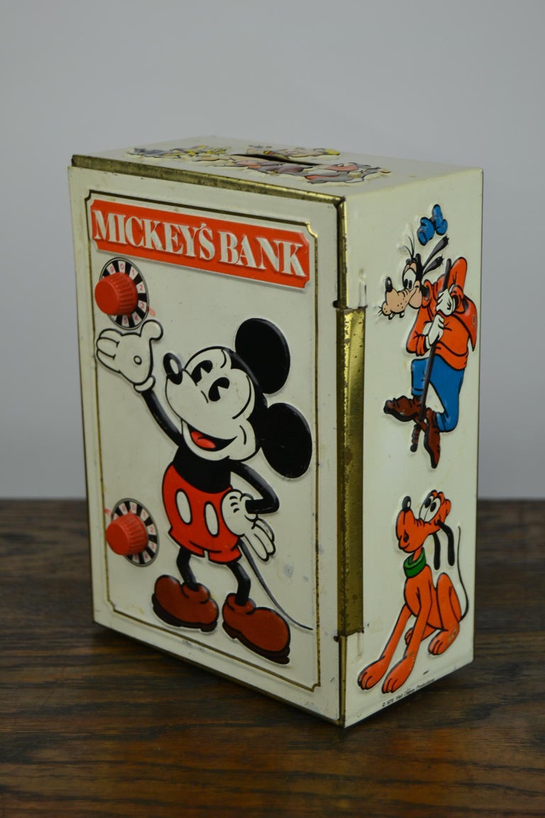 1978 Disney Mickey's Tin Coin Bank, Bank Safe Toy at 1stDibs | mickey's ...