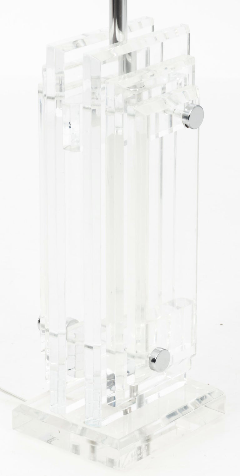 1978 Lucite Geometric Table Lamp with Custom Shade For Sale at 1stDibs