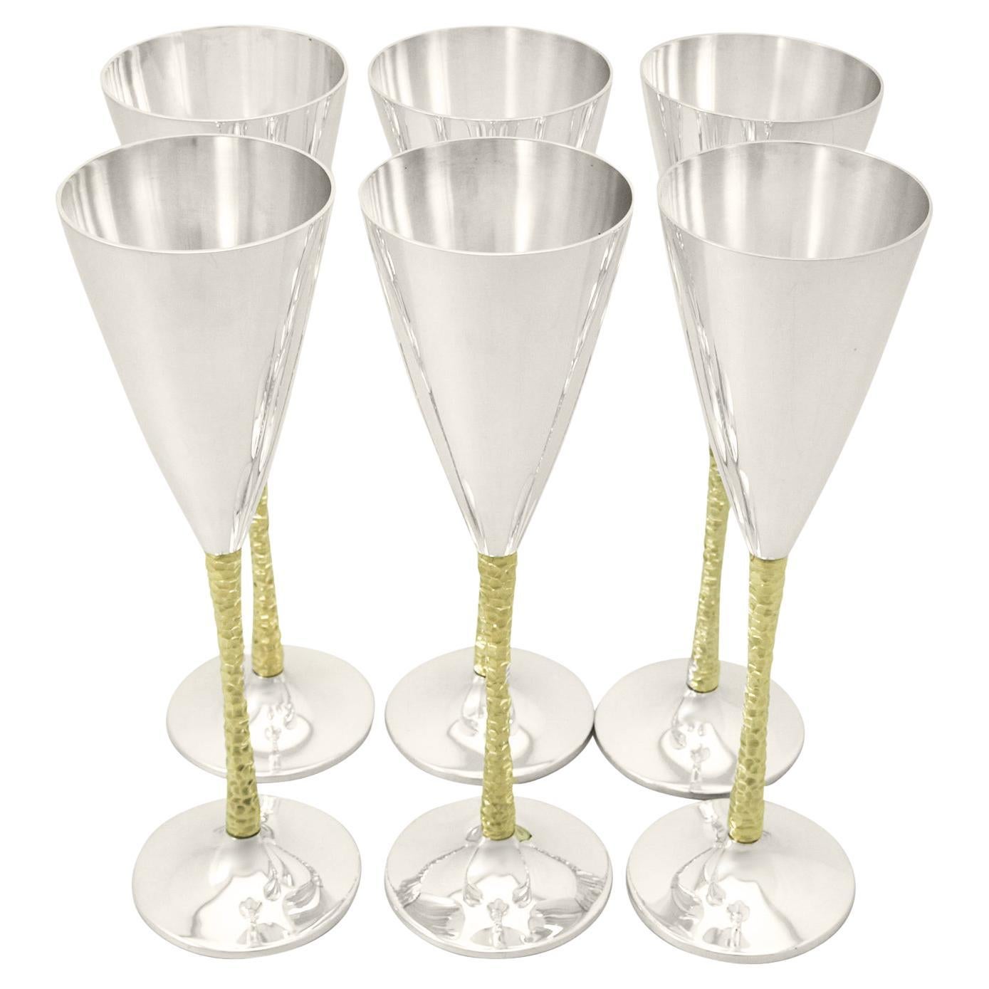 1978 Sterling Silver Champagne Flutes Set of Six For Sale at 1stDibs