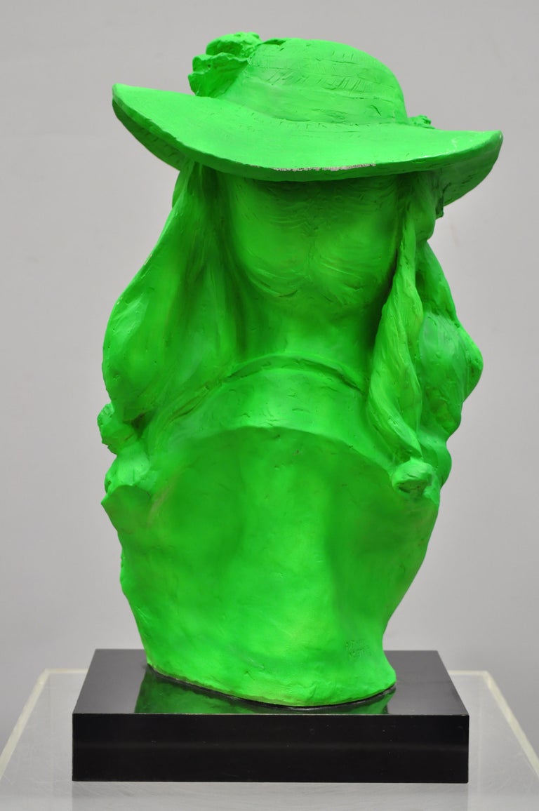 1979 Green Victorian Style Plaster Sculpture Woman Bust in Hat by ...