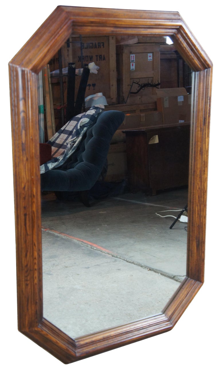 1979 Henredon Oak Octagon Shaped Traditional Vanity Dresser Wall Mirror ...