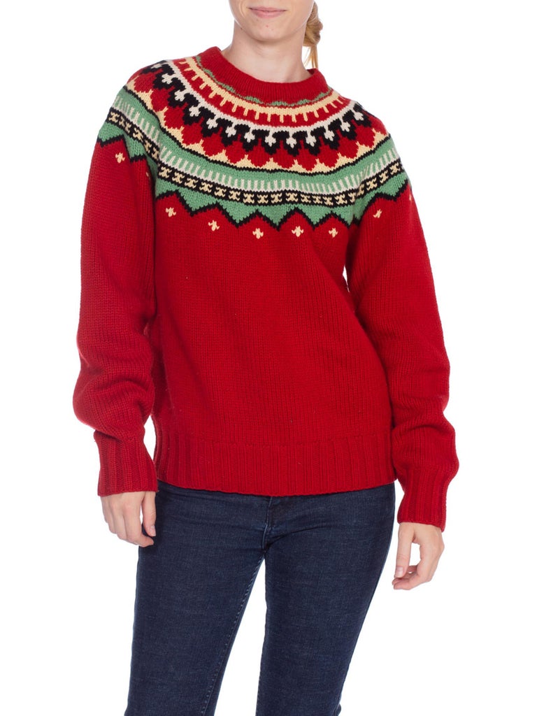 2000S Red Wool Hand Knit Native Pattern Sweater For Sale at 1stDibs ...