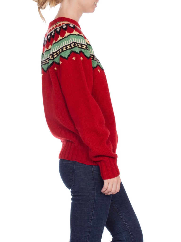 2000S Red Wool Hand Knit Native Pattern Sweater For Sale at 1stDibs ...