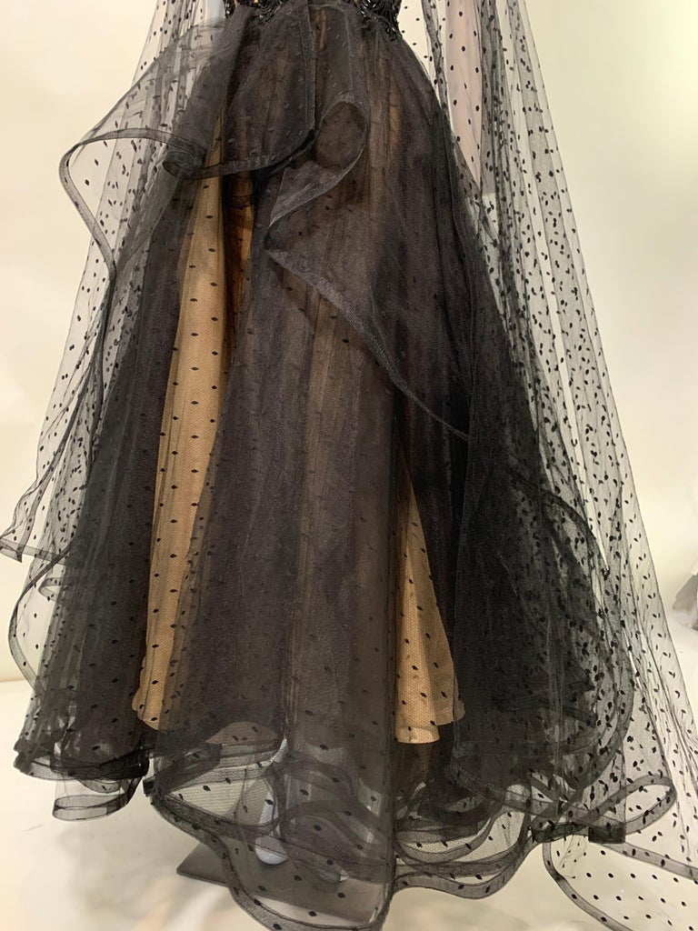 1980 Albert Capraro Couture Black Tulle and Beaded Lace Strapless Gown ...
