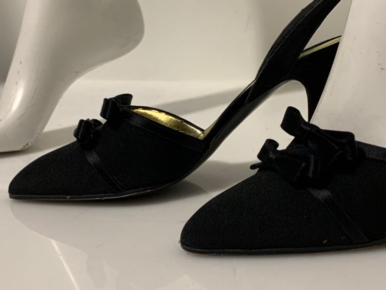1980 Chanel Black Silk Fabric Slingback Shoe W/Satin Bows Size 7M For ...