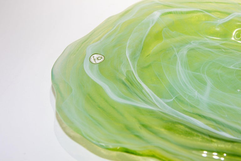 1980, Green Art Glass Platter Made in Spain For Sale at 1stDibs