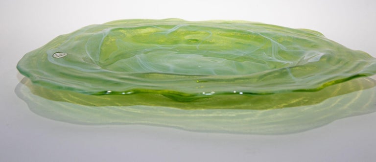 1980, Green Art Glass Platter Made in Spain For Sale at 1stDibs
