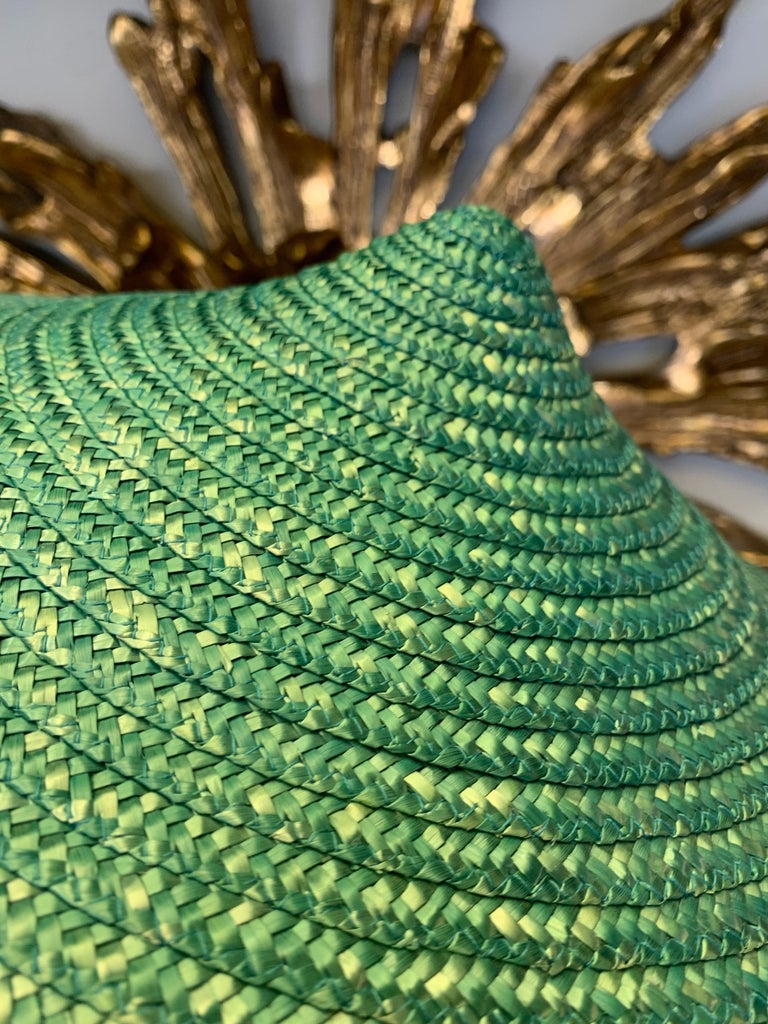 1980 Jade Green Straw Pagoda-Top Beach Hat w Under-Chin Strap For Sale ...