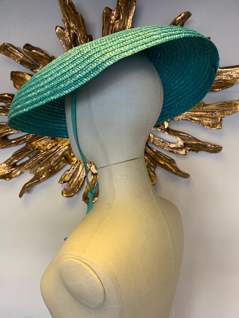 1980 Jade Green Straw Pagoda-Top Beach Hat w Under-Chin Strap For Sale ...