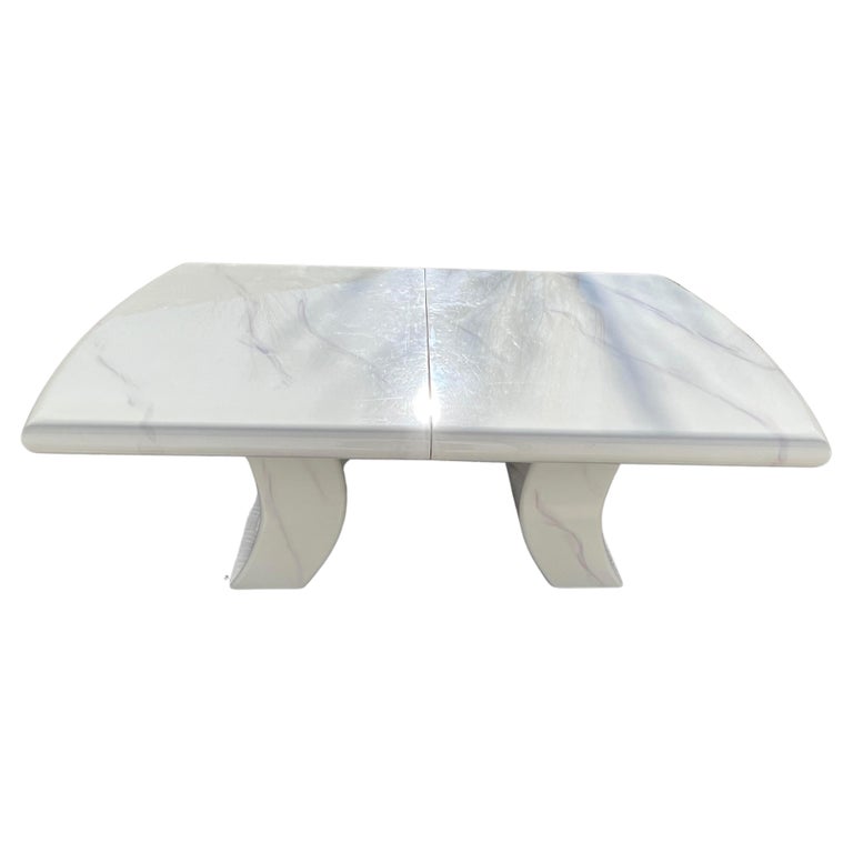 1980, Karl Springer Style White Faux Marble Lacquer Dining Table For ...
