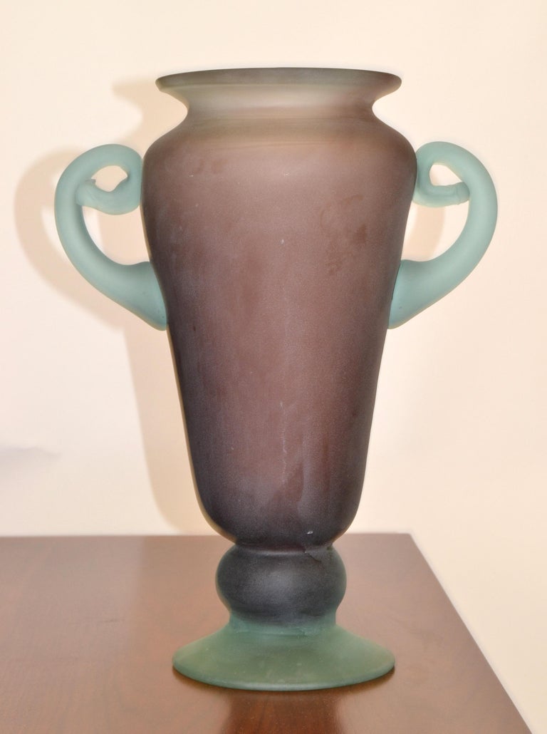 1980 Murano Italy Purple and Mint Green Scavo Glass Vase Vessel Baby ...