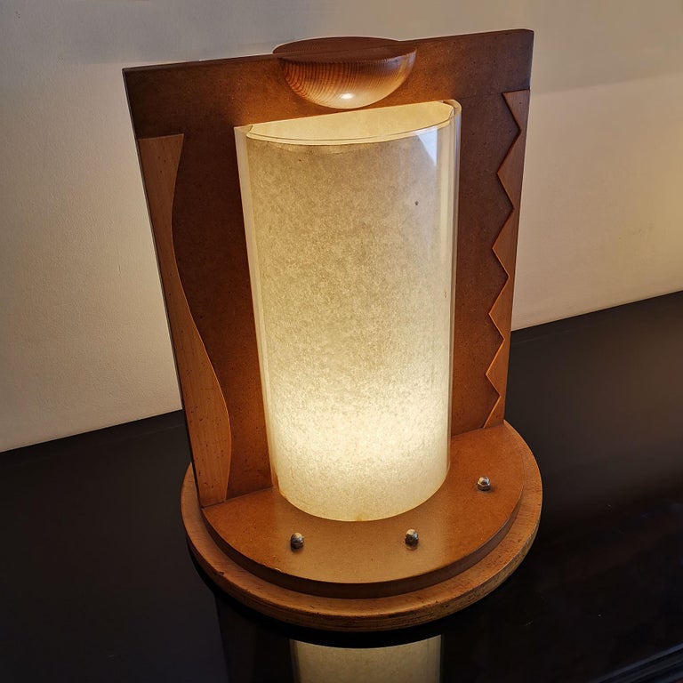 1980 Table Lamp, MDF, Beech and Pine Woods, Plexiglass and Parchment ...