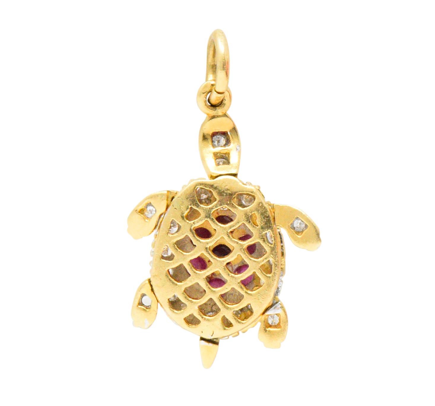 1980s 0.56 Carat Diamond Ruby 18 Karat Gold Turtle Charm at 1stDibs